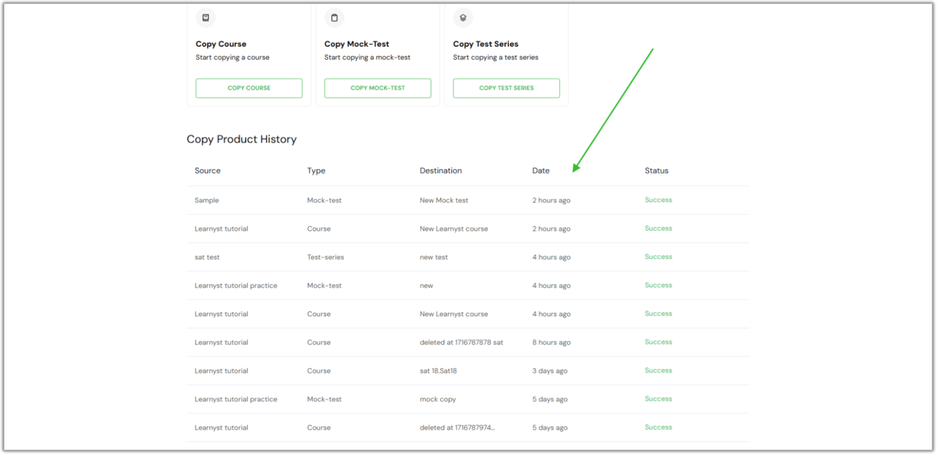 View the copy product history.
